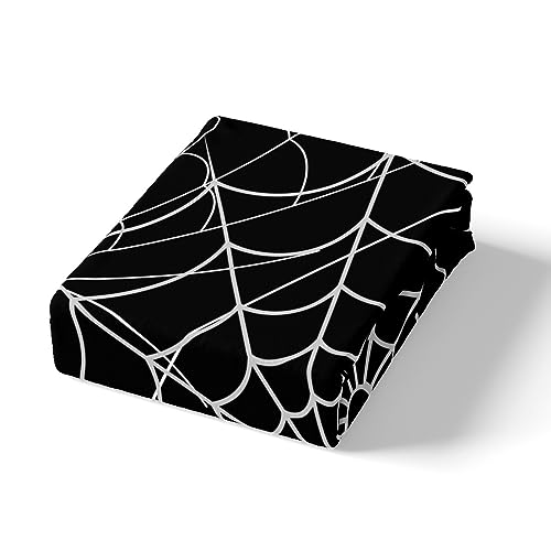 Spider Web Sheets Twin Size Halloween Decorations Bed Sheet Set for Kids Teens Boys Girls Women Men Black White Bed Sheets Spiderweb Bedding Fitted Sheet Bedroom Decor Flat Sheets 3Pcs