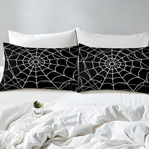 Spider Web Sheets Twin Size Halloween Decorations Bed Sheet Set for Kids Teens Boys Girls Women Men Black White Bed Sheets Spiderweb Bedding Fitted Sheet Bedroom Decor Flat Sheets 3Pcs