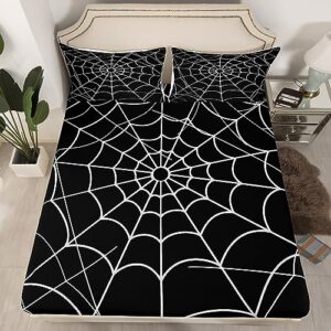 Spider Web Sheets Twin Size Halloween Decorations Bed Sheet Set for Kids Teens Boys Girls Women Men Black White Bed Sheets Spiderweb Bedding Fitted Sheet Bedroom Decor Flat Sheets 3Pcs