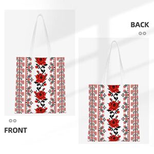 VACSAX Canvas Tote Bag for Women Reusable Shopping Bags Ukrainian Embroidery Style Rose Print Shoulder Handbag Aesthetic Totes for Grocery