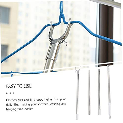 Cabilock 4pcs Clo Metal Fork Utility Cm Pole Balcony Hooks Tool Reaching Garment Ceiling Outdoor High Drying with Reach Rack Clothing Clothesline Steel Hanger Prop Pull Wardrobe Poles