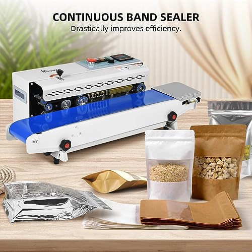 YITAHOME Horizontal Continuous Band Sealer, Automatic Bag Heat Sealer w/Printing Wheels, Commercial Bag Sealing Machine for PVC PE PP Aluminum Foil Bags Films