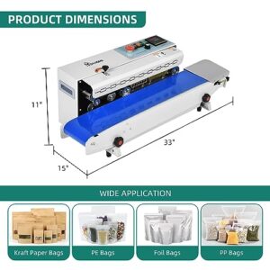 YITAHOME Horizontal Continuous Band Sealer, Automatic Bag Heat Sealer w/Printing Wheels, Commercial Bag Sealing Machine for PVC PE PP Aluminum Foil Bags Films