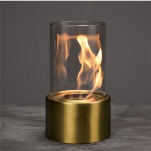 Gold Table top FirePit - Elegant Portable Tabletop Fireplace with Protective Glass & Bioethanol or Alcohol Burner - Perfect for Patio Decor & Housewarming Gifts - Tabletop firepit Indoor & Outdoor.