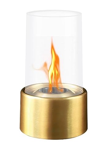 Gold Table top FirePit - Elegant Portable Tabletop Fireplace with Protective Glass & Bioethanol or Alcohol Burner - Perfect for Patio Decor & Housewarming Gifts - Tabletop firepit Indoor & Outdoor.