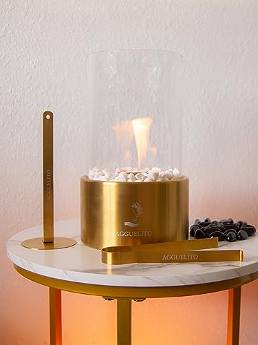 Gold Table top FirePit - Elegant Portable Tabletop Fireplace with Protective Glass & Bioethanol or Alcohol Burner - Perfect for Patio Decor & Housewarming Gifts - Tabletop firepit Indoor & Outdoor.