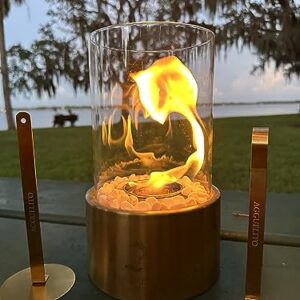 Gold Table top FirePit - Elegant Portable Tabletop Fireplace with Protective Glass & Bioethanol or Alcohol Burner - Perfect for Patio Decor & Housewarming Gifts - Tabletop firepit Indoor & Outdoor.