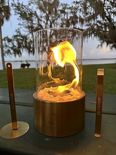 Gold Table top FirePit - Elegant Portable Tabletop Fireplace with Protective Glass & Bioethanol or Alcohol Burner - Perfect for Patio Decor & Housewarming Gifts - Tabletop firepit Indoor & Outdoor.