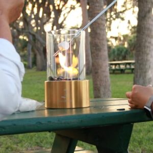 Gold Table top FirePit - Elegant Portable Tabletop Fireplace with Protective Glass & Bioethanol or Alcohol Burner - Perfect for Patio Decor & Housewarming Gifts - Tabletop firepit Indoor & Outdoor.