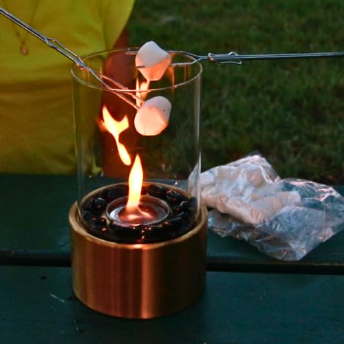 Gold Table top FirePit - Elegant Portable Tabletop Fireplace with Protective Glass & Bioethanol or Alcohol Burner - Perfect for Patio Decor & Housewarming Gifts - Tabletop firepit Indoor & Outdoor.