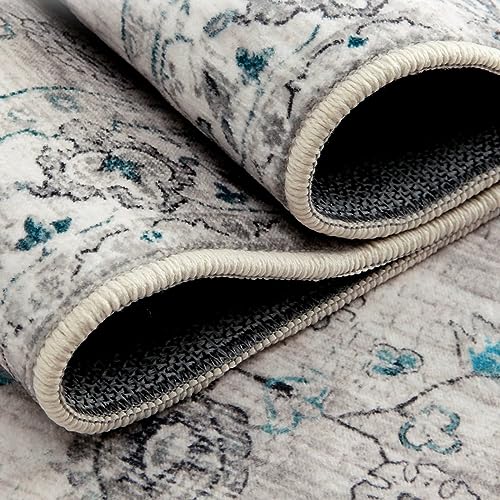 IMINROME Boho Area Rug 5x7 Machine Washable Foldable Thin Rug Oriental Floral Rugs for Living Room Retro Bohemian Distressed Rug for Bedroom Home Office Non-Slip Tribal Floor Cover