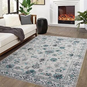 IMINROME Boho Area Rug 5x7 Machine Washable Foldable Thin Rug Oriental Floral Rugs for Living Room Retro Bohemian Distressed Rug for Bedroom Home Office Non-Slip Tribal Floor Cover