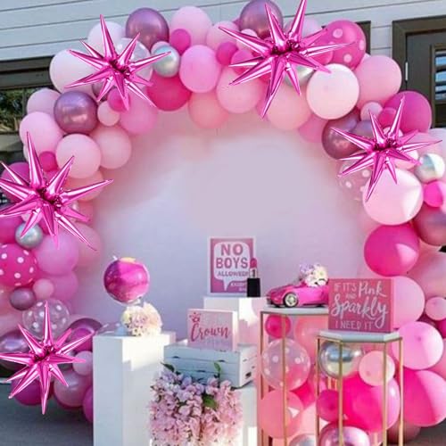 Cadeya 8 Pcs Star Balloons, Huge Hot Pink Explosion Star Aluminum Foil Balloons for Birthday, Baby Shower, Wedding, Bachelorette Party, Pink Party Decorations Supplie