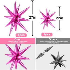 Cadeya 8 Pcs Star Balloons, Huge Hot Pink Explosion Star Aluminum Foil Balloons for Birthday, Baby Shower, Wedding, Bachelorette Party, Pink Party Decorations Supplie