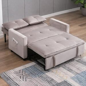 balus loveseat sofa, convertible sofa bed with side pockets, 2 seater small sleeper sofa, pull out couch for living room/bedroom, light gray