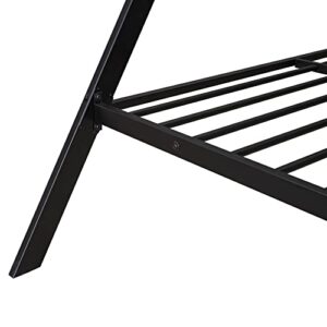 LCH Full Size House Bed Metal Tent Bed Frame, Floor Play House Bed Frame with Slat, Platform Bed for Kids Girls Boys, Teens No Box Spring Needed,Suitable for Bedroom,Apartment and Dorm (Black)