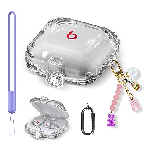 [Upgrade Lock] Beats Fit Pro Case with Lock, PC Shell Clear Case for Beats Fit Pro Charging Case, Full Protective Safety Lock Case Cover for Beats Fit Pro Accessories with Fashion Candy (Clear)