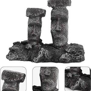 Mini Landscape Ornaments, Easter Island Stone Head Aquarium Ornament Resin Fish Tank Moai Statue Micro Landscape Decoration Accessories for Fish Tank Aquarium