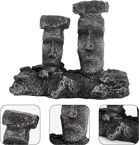 Mini Landscape Ornaments, Easter Island Stone Head Aquarium Ornament Resin Fish Tank Moai Statue Micro Landscape Decoration Accessories for Fish Tank Aquarium