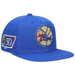 mitchell & ness philadelphia 76ers hwc hardwood classics 50th anniversary snapback cap, hat blue