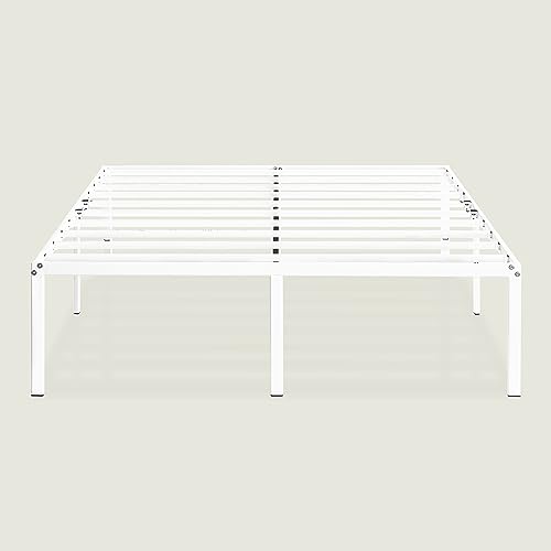 Best Price Mattress 18 Inch Metal Platform Bed Frame, Heavy Duty Steel Slats, White, King