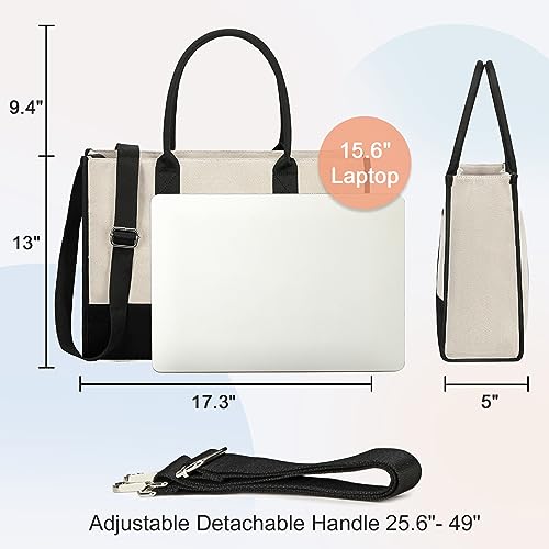 LOIDOU Laptop Tote Bag for Women 15.6 inch Canvsa Work Tote Bag Computer Bag Large Capacity Teacher Handbag Shoulder Bag