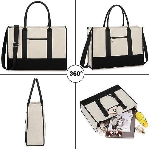 LOIDOU Laptop Tote Bag for Women 15.6 inch Canvsa Work Tote Bag Computer Bag Large Capacity Teacher Handbag Shoulder Bag