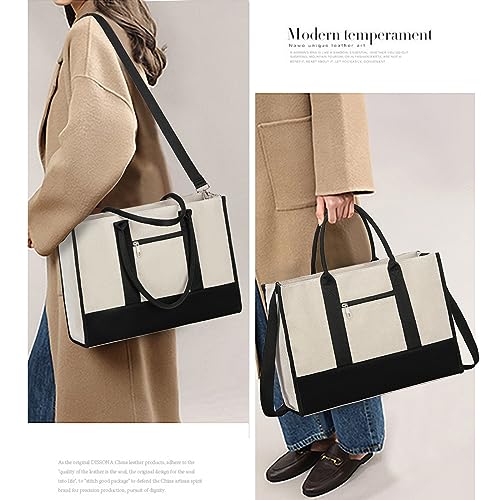 LOIDOU Laptop Tote Bag for Women 15.6 inch Canvsa Work Tote Bag Computer Bag Large Capacity Teacher Handbag Shoulder Bag