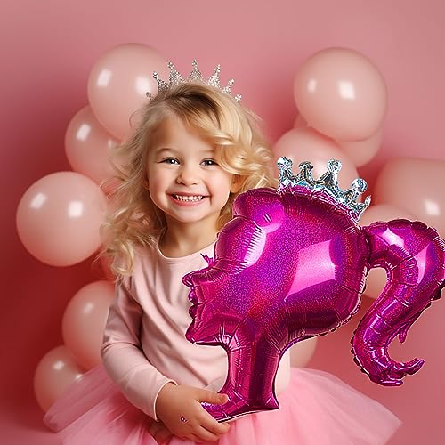 2Pcs Hot Pink Princess Foil Balloon Girl Head Balloons Pink Crown Doll balloons For Princess Theme Party Decorations Photo Booth Backdrop Little Girl Adult bachelorette Makeup Birthday Supply