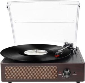 record player bluetooth turntable for vinyl with built-in stereo speakers, 3 speed 3 size portable retro record player,belt-driven turntable suppor headphone, aux-in, rca line