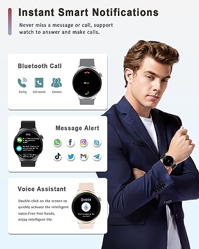 FILIEKEU Smart Watch for Men Women 1.5 Inch Screen Blood Pressure Oxygen Sleep Monitor Bluetooth Call Smart Watches IP68 Waterproof Fitness Tracker Smartwatch for Android iPhone Black