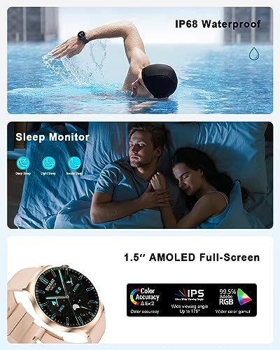 FILIEKEU Smart Watch for Men Women 1.5 Inch Screen Blood Pressure Oxygen Sleep Monitor Bluetooth Call Smart Watches IP68 Waterproof Fitness Tracker Smartwatch for Android iPhone Black