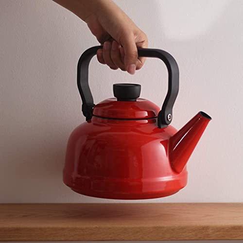 practical Teakettle Creative Tea Kettle Enamel Kettle Red Teapot Gas Induction Cooker Kettle Household Gas Kettle Teapot 2.3l /77.7oz Portable