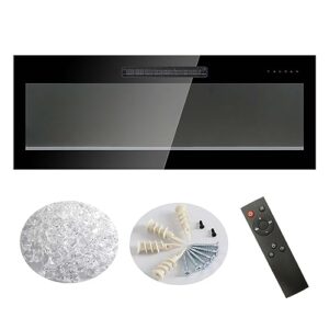 60 inch Recessed Ultra Thin Tempered Glass Front Wall Mounted Electric Fireplace with Remote and Multi Color Flame & Emberbed, LED Light Heater