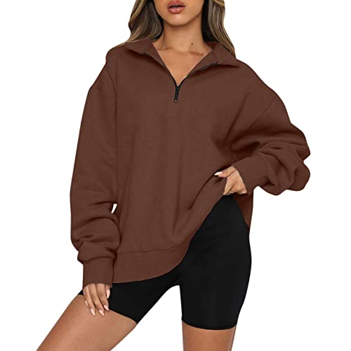 ADJHDFH Solid Sweatshirt Long Cardigans For Women Sudaderas Para Mujer Con Capucha Baseball Sweatshirt cheap aesthetic,Brown-d,Small