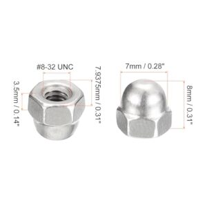 uxcell #8-32 Acorn Cap Nuts,100pcs - 304 Stainless Steel Hardware Nuts, Acorn Hex Cap Dome Head Nuts for Fasteners (Silver)