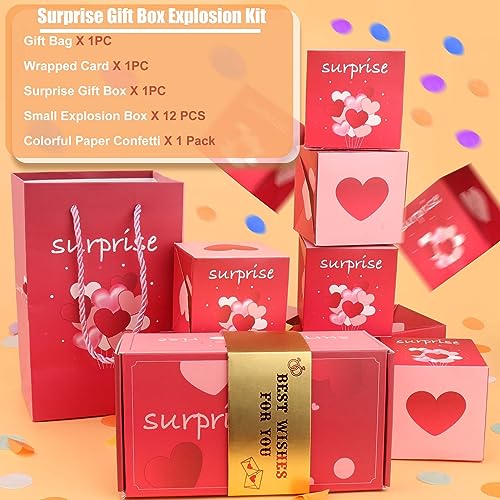 BABORUI Surprise Gift Box Explosion for Money, Exploding Surprise Box Gift Box with Confetti, Cash Explosion Gift Box for Birthday Anniversary Valentine Proposal