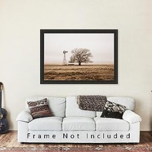 Country Photography Print (Not Framed) Sepia Picture of Old Windmill and Tree Covered in Frost on Winter Day in New Mexico Western Wall Art Farmhouse Decor (30" x 40")