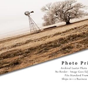 Country Photography Print (Not Framed) Sepia Picture of Old Windmill and Tree Covered in Frost on Winter Day in New Mexico Western Wall Art Farmhouse Decor (30" x 40")