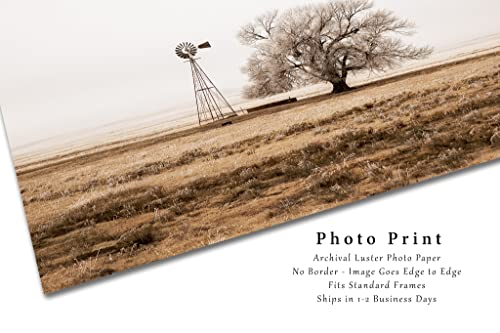 Country Photography Print (Not Framed) Sepia Picture of Old Windmill and Tree Covered in Frost on Winter Day in New Mexico Western Wall Art Farmhouse Decor (30" x 40")