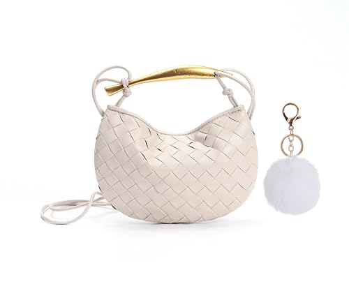 Woven Leather Hobe Dumpling Bag Dinner Handbag For Women Purse Hobo Bag Knotted Woven Summer Clutch Bag(Beige)