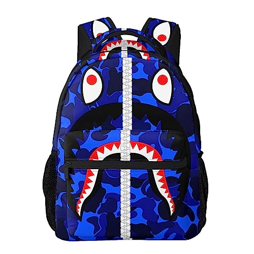 AIRPO Fashion Shark Backpacks Bright Navy Pink Camouflage Large Capacity Laptop Daypack Lightweight Backpack Travel Hiking Bag For Women Men