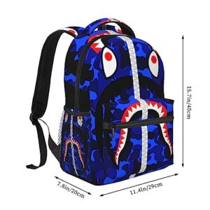 AIRPO Fashion Shark Backpacks Bright Navy Pink Camouflage Large Capacity Laptop Daypack Lightweight Backpack Travel Hiking Bag For Women Men