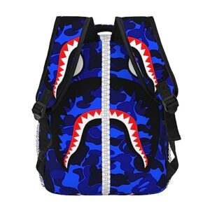 AIRPO Fashion Shark Backpacks Bright Navy Pink Camouflage Large Capacity Laptop Daypack Lightweight Backpack Travel Hiking Bag For Women Men