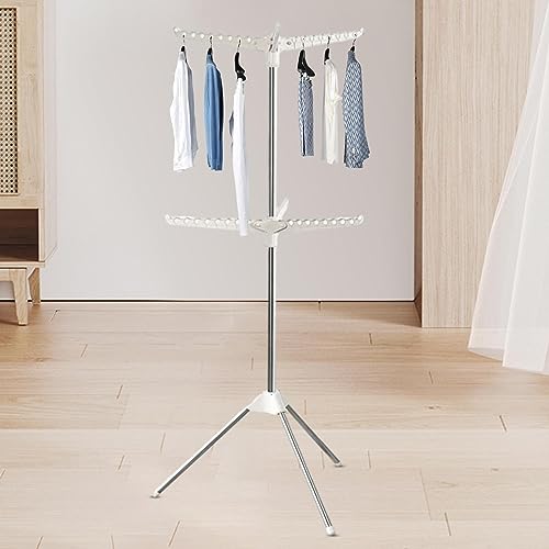 Foldable Clothes Drying Rack | Foldable Drying Rack with 3 Legs - Steamer Hanger Stand, Stainless Steel Telescopic Laundry Drying Rack, Home Indoor Use Buogint