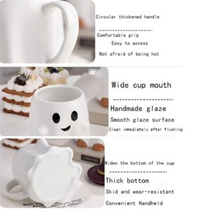 TariWisley Ghost Mug and Spoon Combination Halloween Ghost Cup Halloween Ghost Cute Ceramic Cup Home Office Decoration Ceramic Cup (Ghost Cup with Lid)