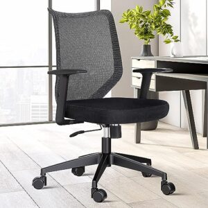 ETasker Ergonomic Office Chair Home: Mesh Desk Chair with Adjustable Arms - Mid Back Computer Chairs for Women Adults - Swivel Task Chair Comfortable for Home Office (Black)