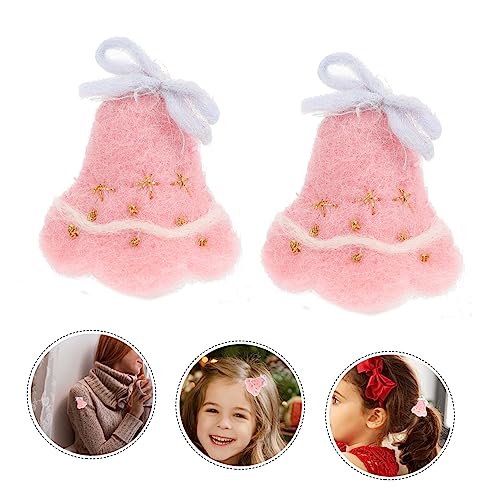 TEHAUX 3pcs Bell Stickers Christmas Hair Clip Bows Nativity Ornaments for Wool Felt Christmas Patches Christmas Tree Ornaments Jungle Decorations Decor Headwear Accessories Pink