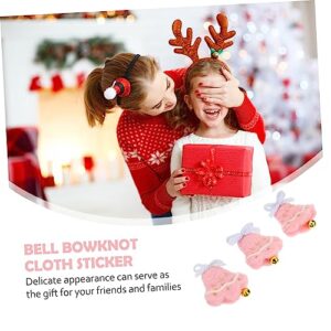 TEHAUX 3pcs Bell Stickers Christmas Hair Clip Bows Nativity Ornaments for Wool Felt Christmas Patches Christmas Tree Ornaments Jungle Decorations Decor Headwear Accessories Pink