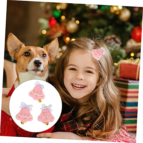 TEHAUX 3pcs Bell Stickers Christmas Hair Clip Bows Nativity Ornaments for Wool Felt Christmas Patches Christmas Tree Ornaments Jungle Decorations Decor Headwear Accessories Pink